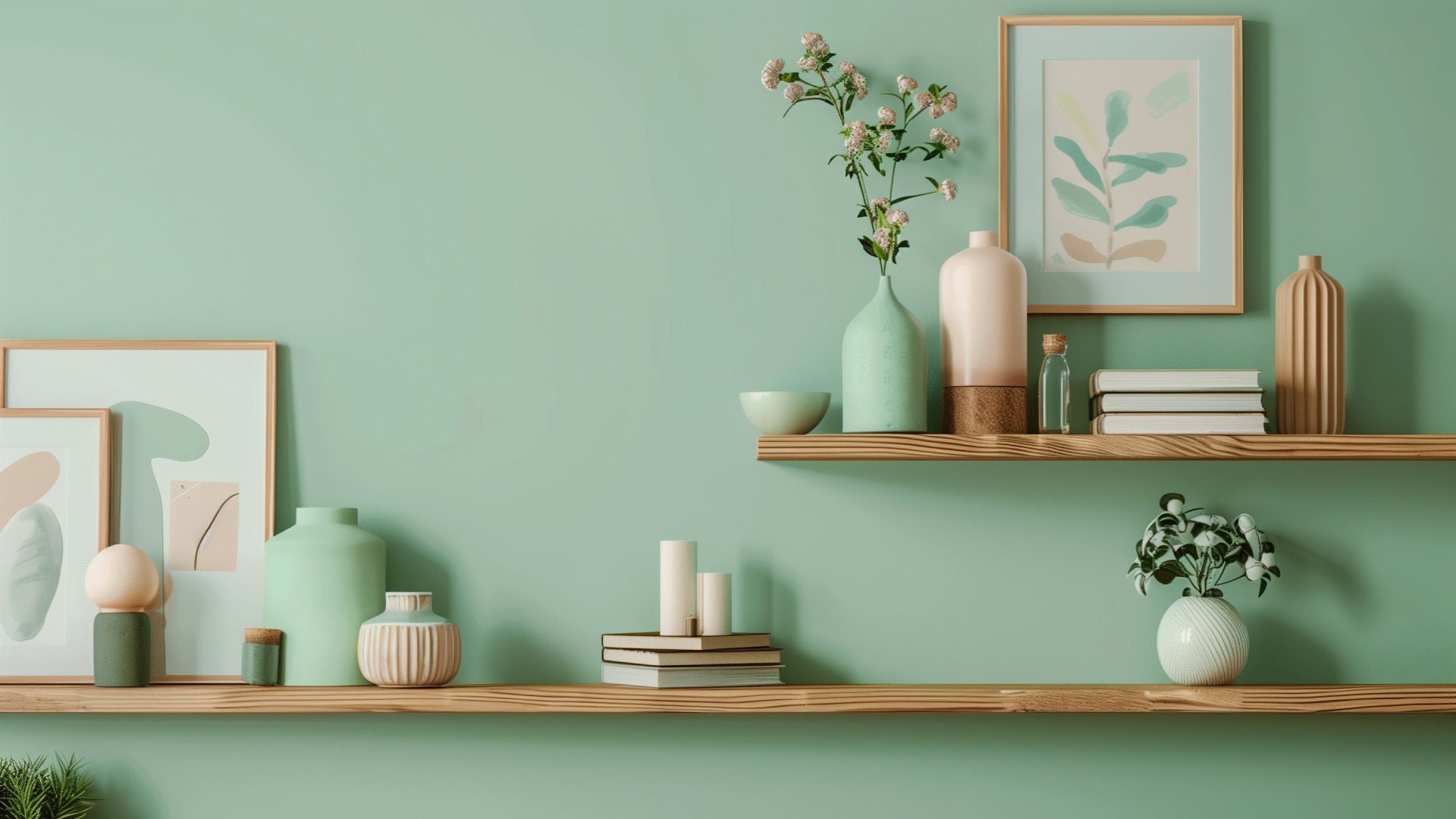 3 Trendy Boho Chic Green Shelving Zoom Background Minimalist Virtual ...