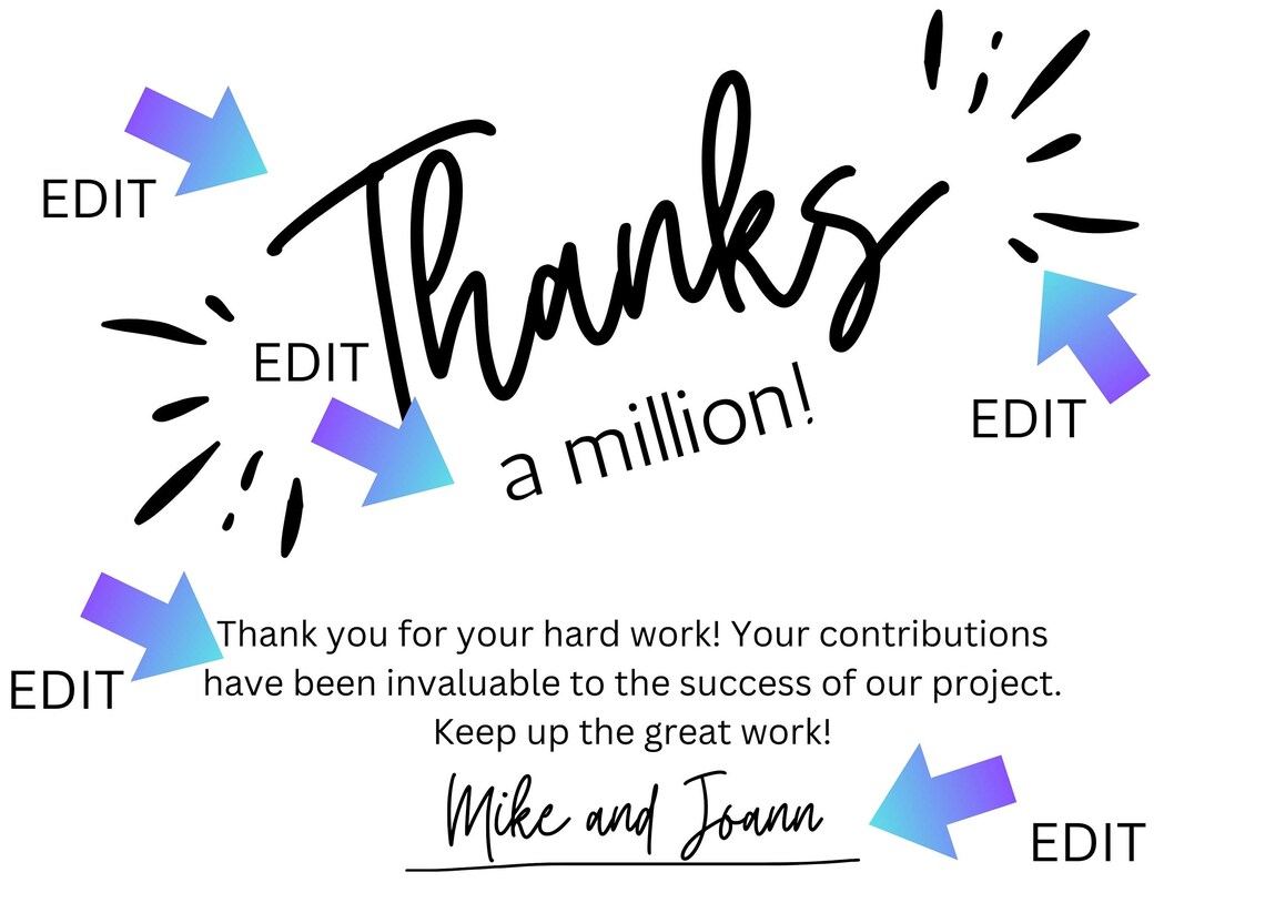 Thank You Card for Team Members, Thanks for Hard Work Editable and ...