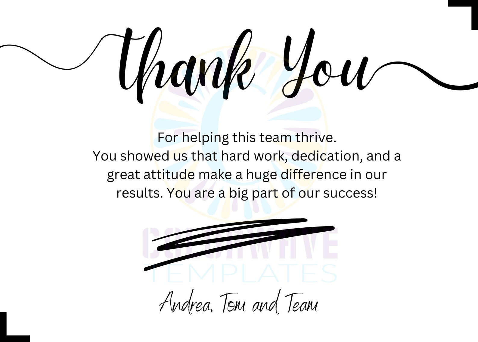Thank You Card for Team Members, Staff, Employees, Collaborators ...