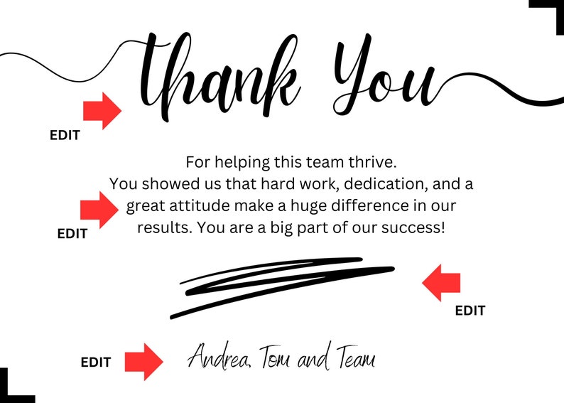 Thank You Card for Team Members, Staff, Employees, Collaborators ...