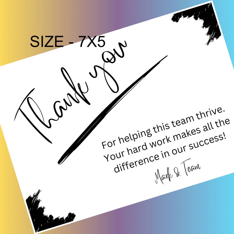Thank You Card Template For Team Member Staff Employees Editable And