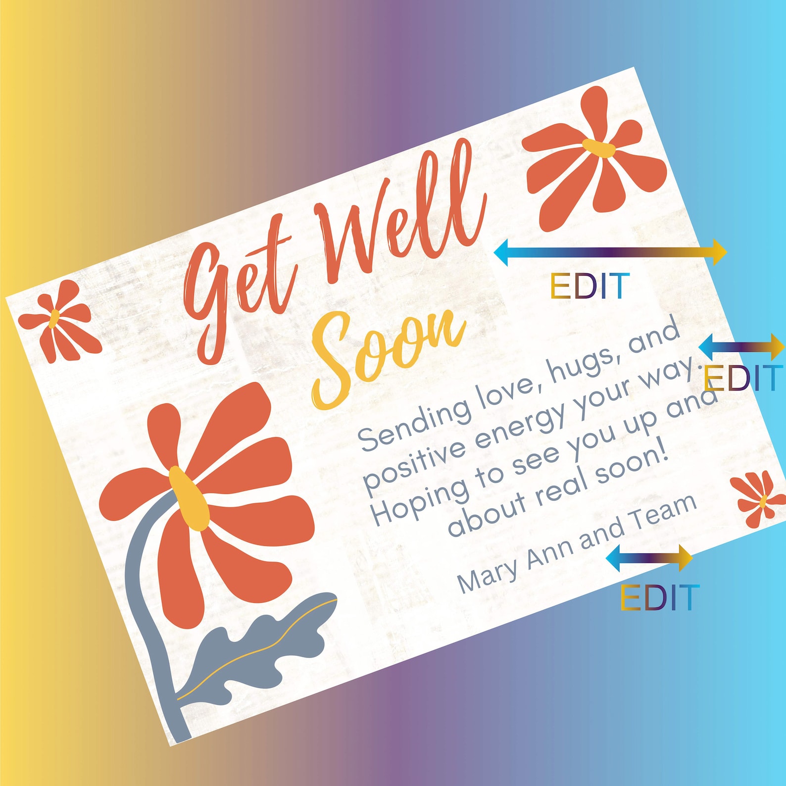 Get Well Soon Card Template, Editable and Printable Get Well Soon Card ...