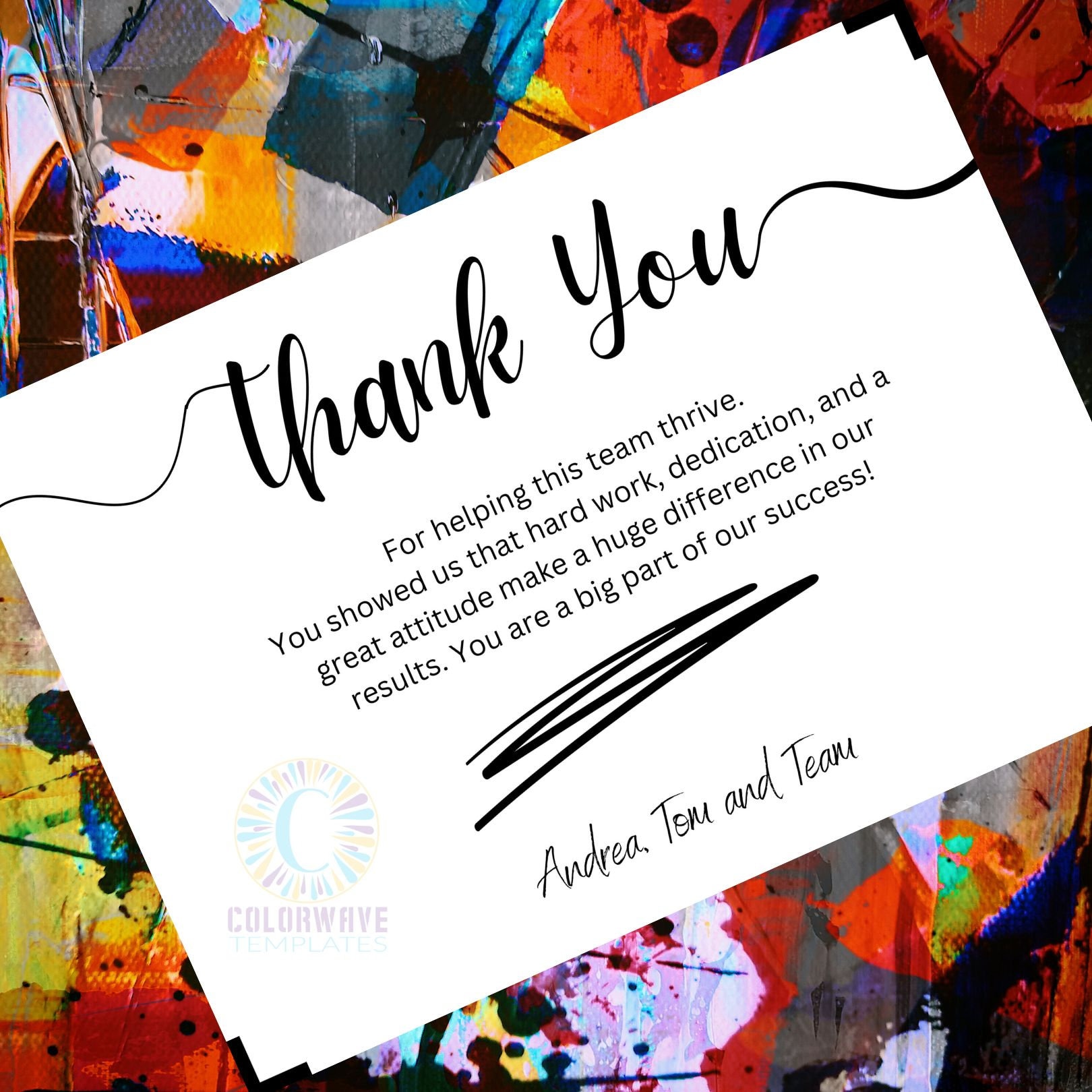Thank You Card for Team Members, Staff, Employees, Collaborators ...