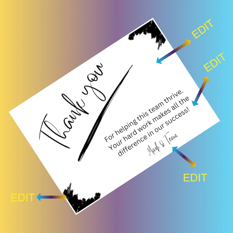 Thank You Card Template for Team Member, Staff, Employees, Editable and ...