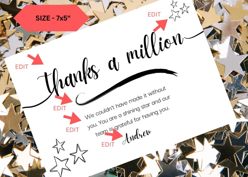 Team Member Thank You Card Template, Modern Design (instant Download ...
