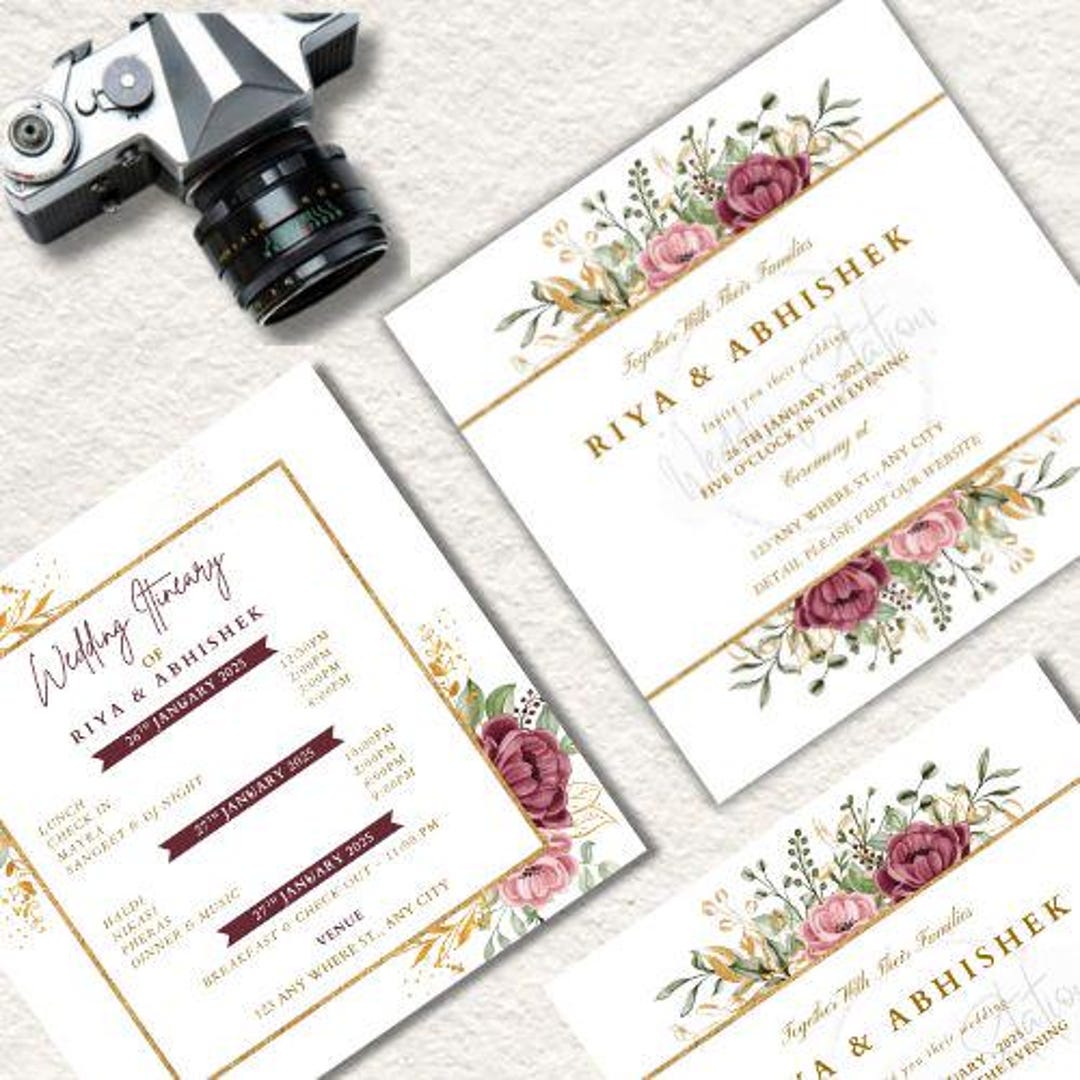 Floral Wedding Invitation & Itinerary Set - Etsy