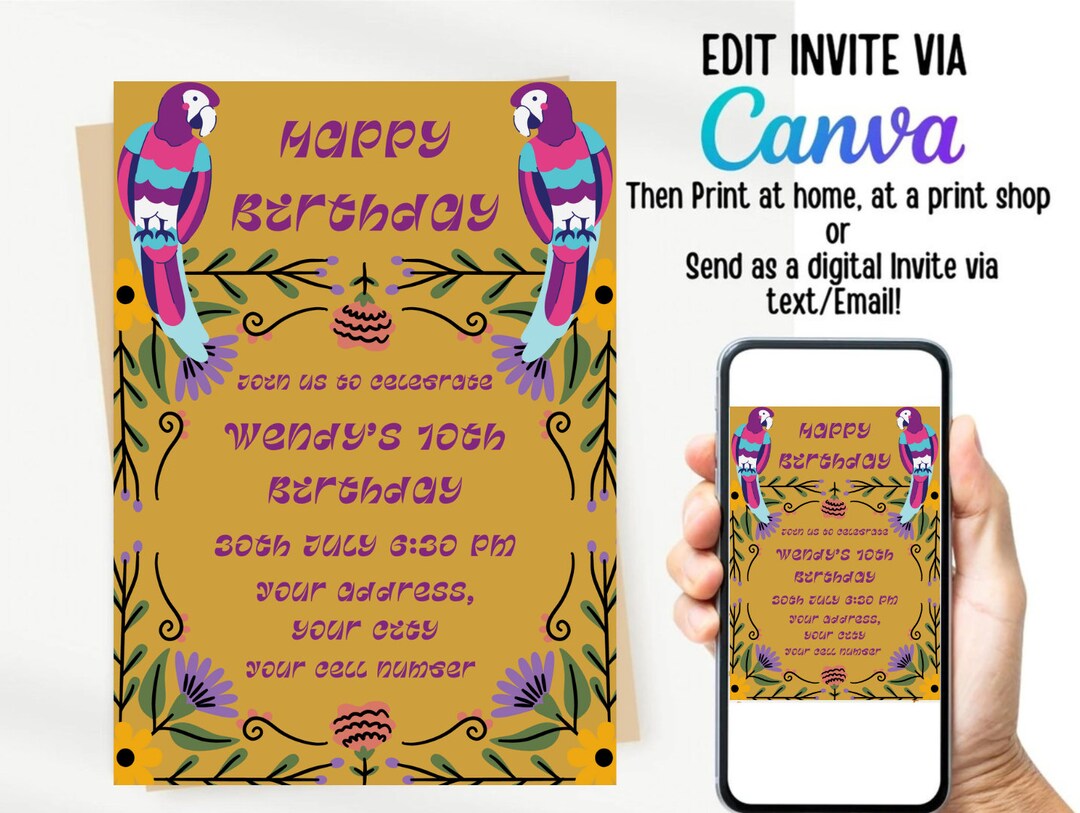 Parrot Birthday Invitation Template, Kids Party (digital Download) - Etsy