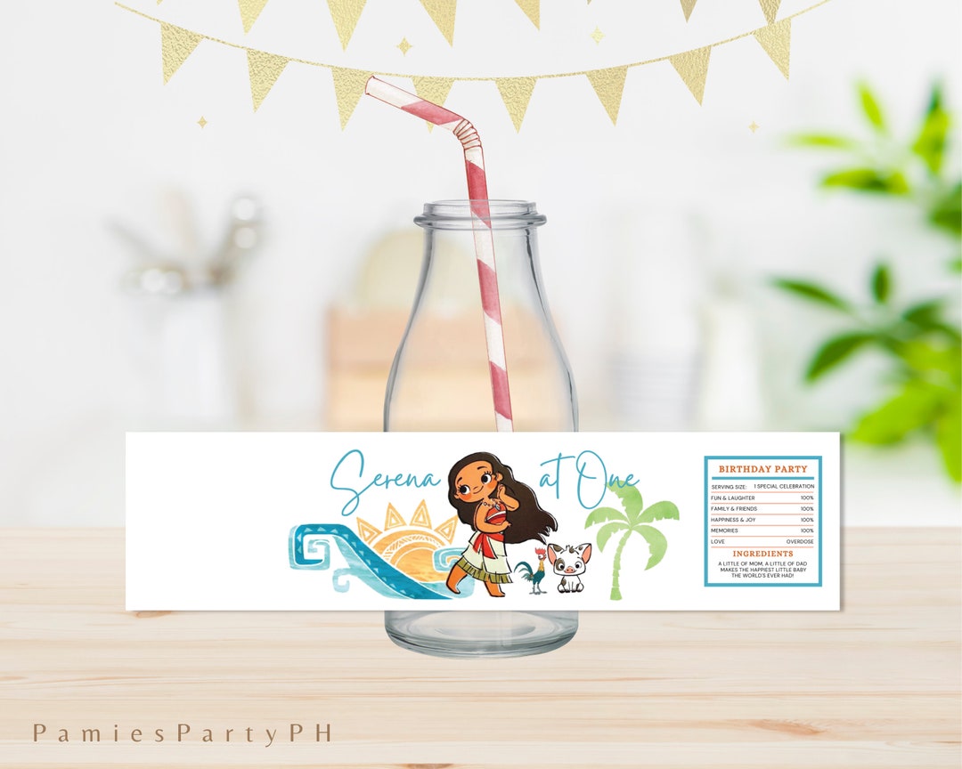 Moana Editable Bottle Label, Tropical Sticker Label, Printable Party ...