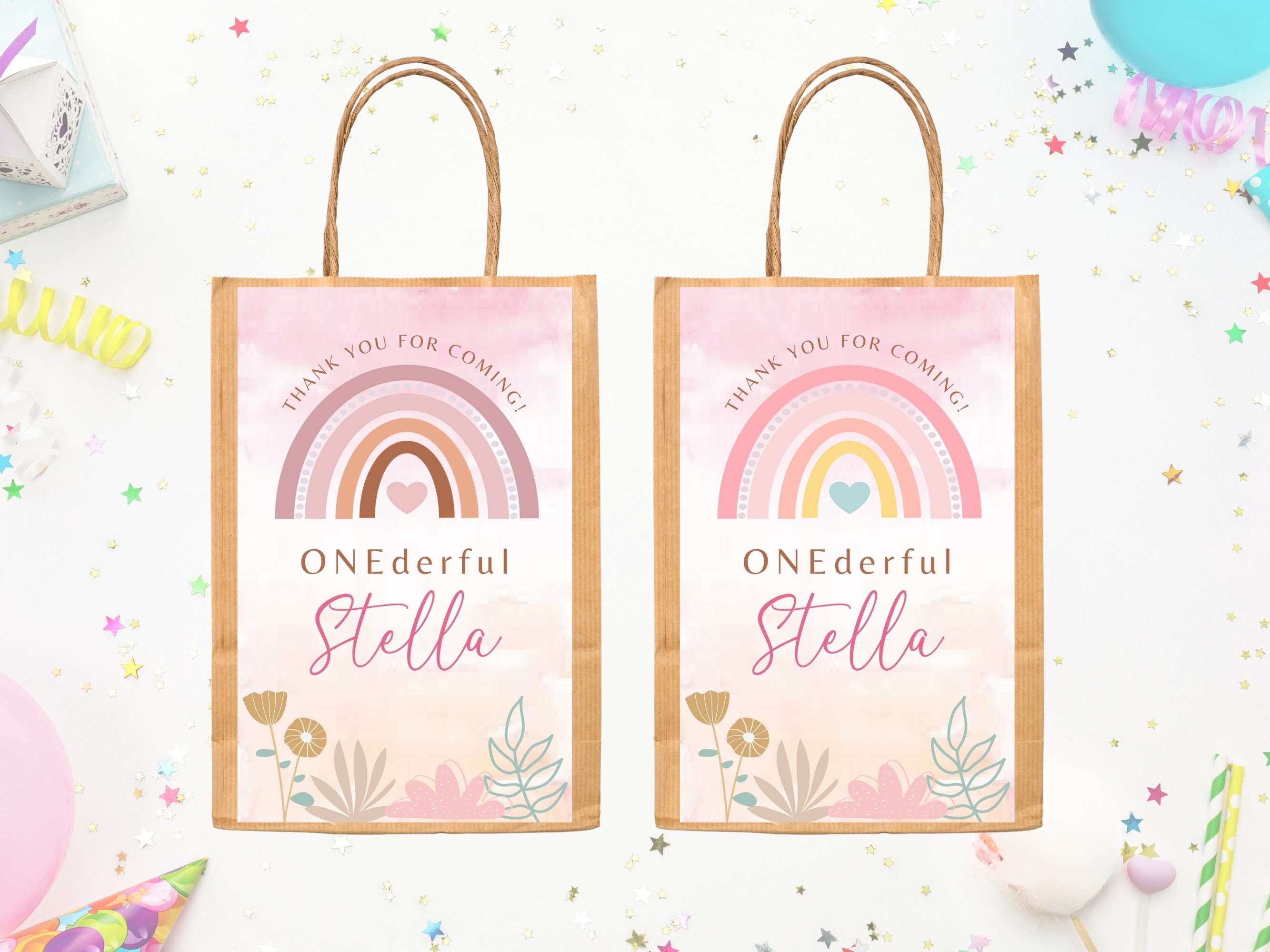 Boho Rainbow Gift Bag Labels, Pastel Earth Colors Loot Bags, Treat Bag ...