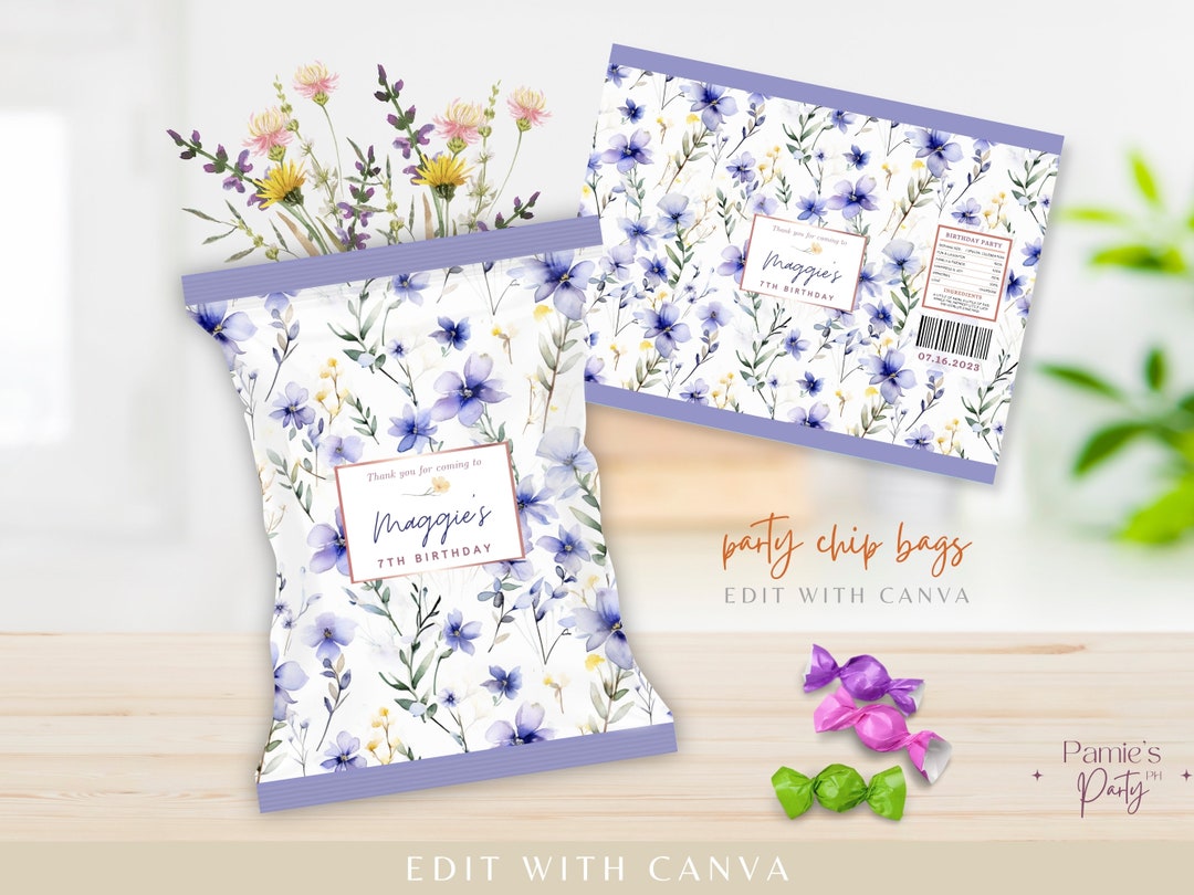 Editable Wildflower Chip Bag, Spring Birthday, Floral Baby Shower ...