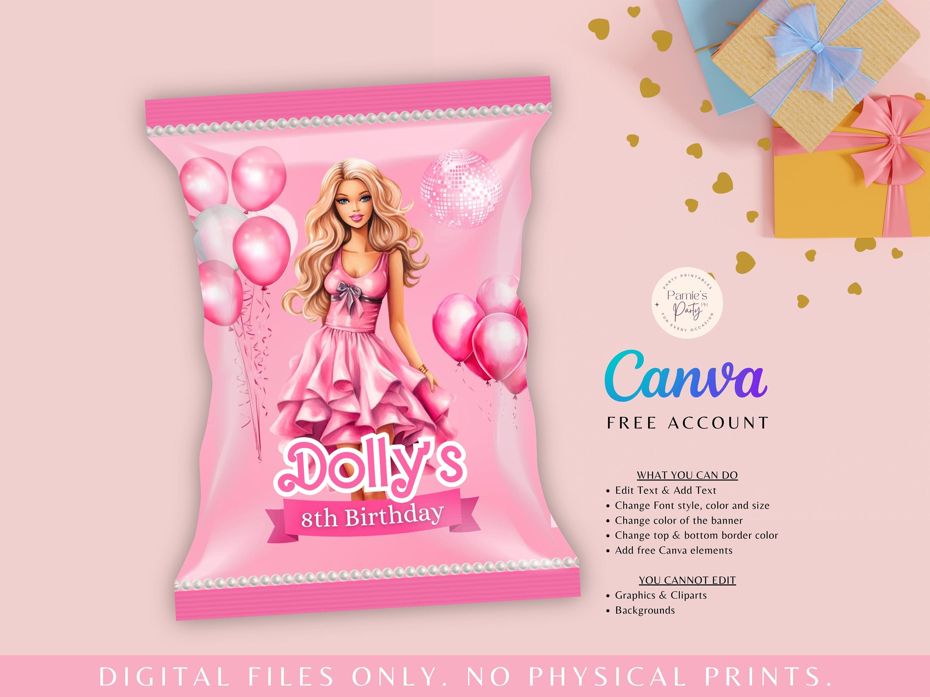 Pink Fashion Doll Chip Bag, Girl Birthday Treat Bags, Pink Favor Bags ...