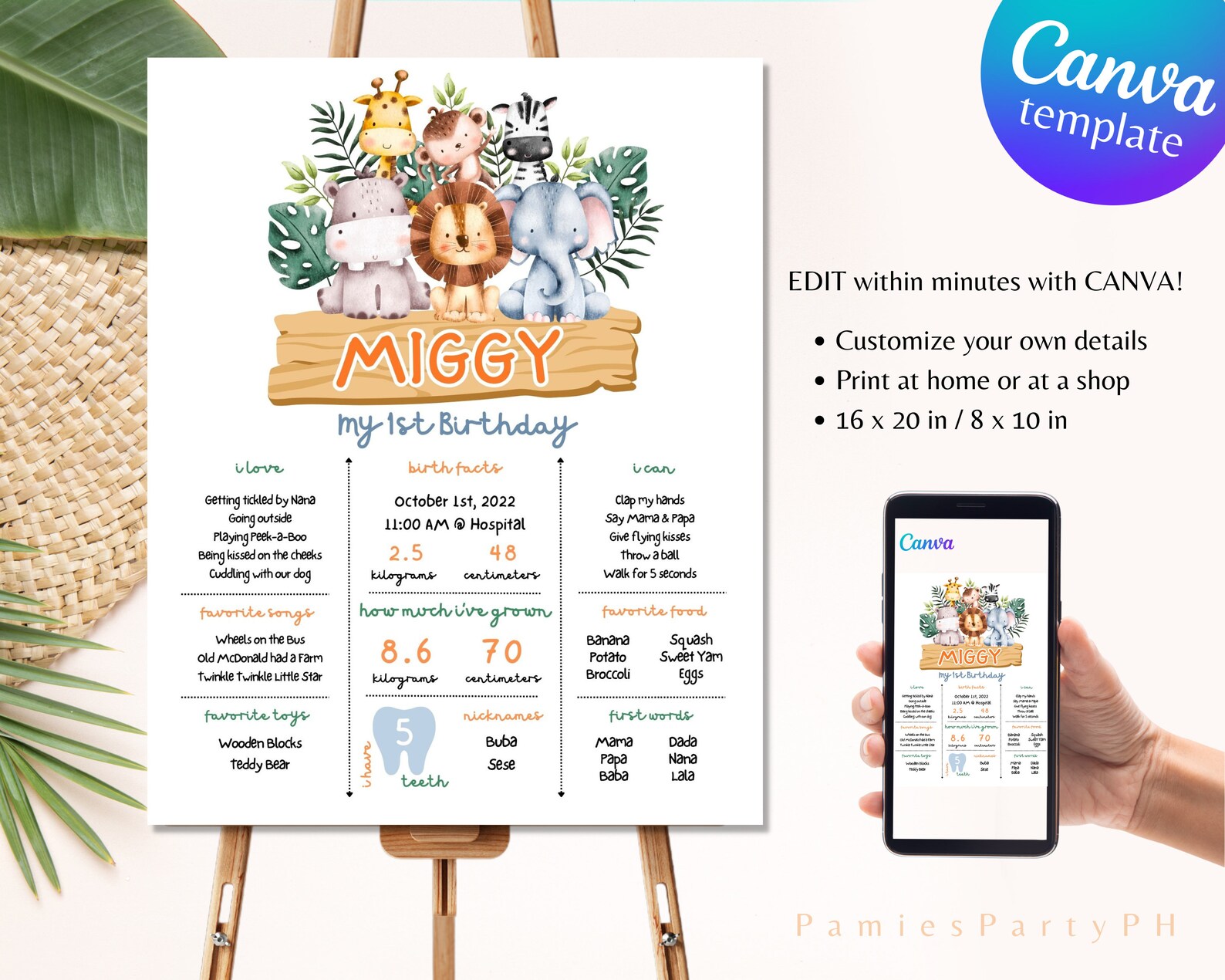 Baby Safari Milestone Board, Birthday Board, Jungle Safari 1st Birthday ...