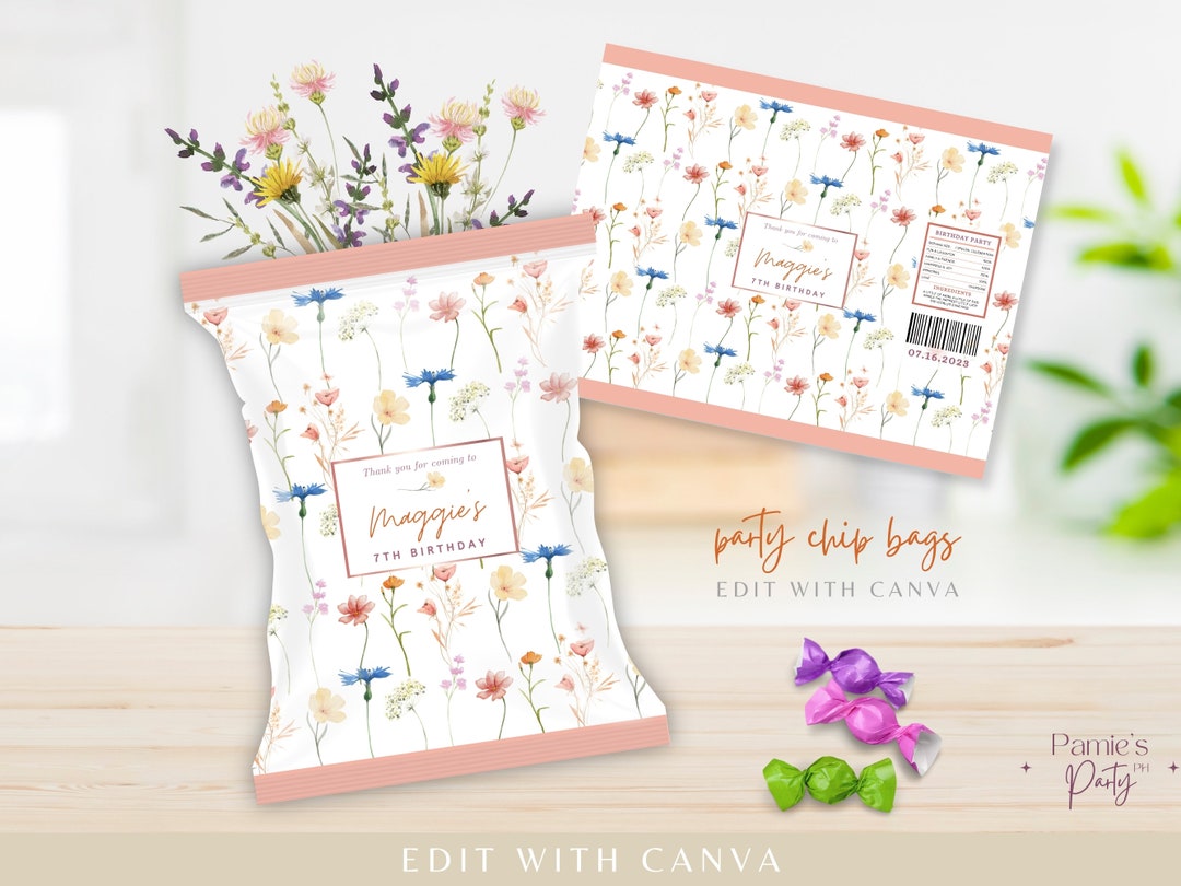 Editable Wildflower Chip Bag, Spring Birthday, Floral Baby Shower ...