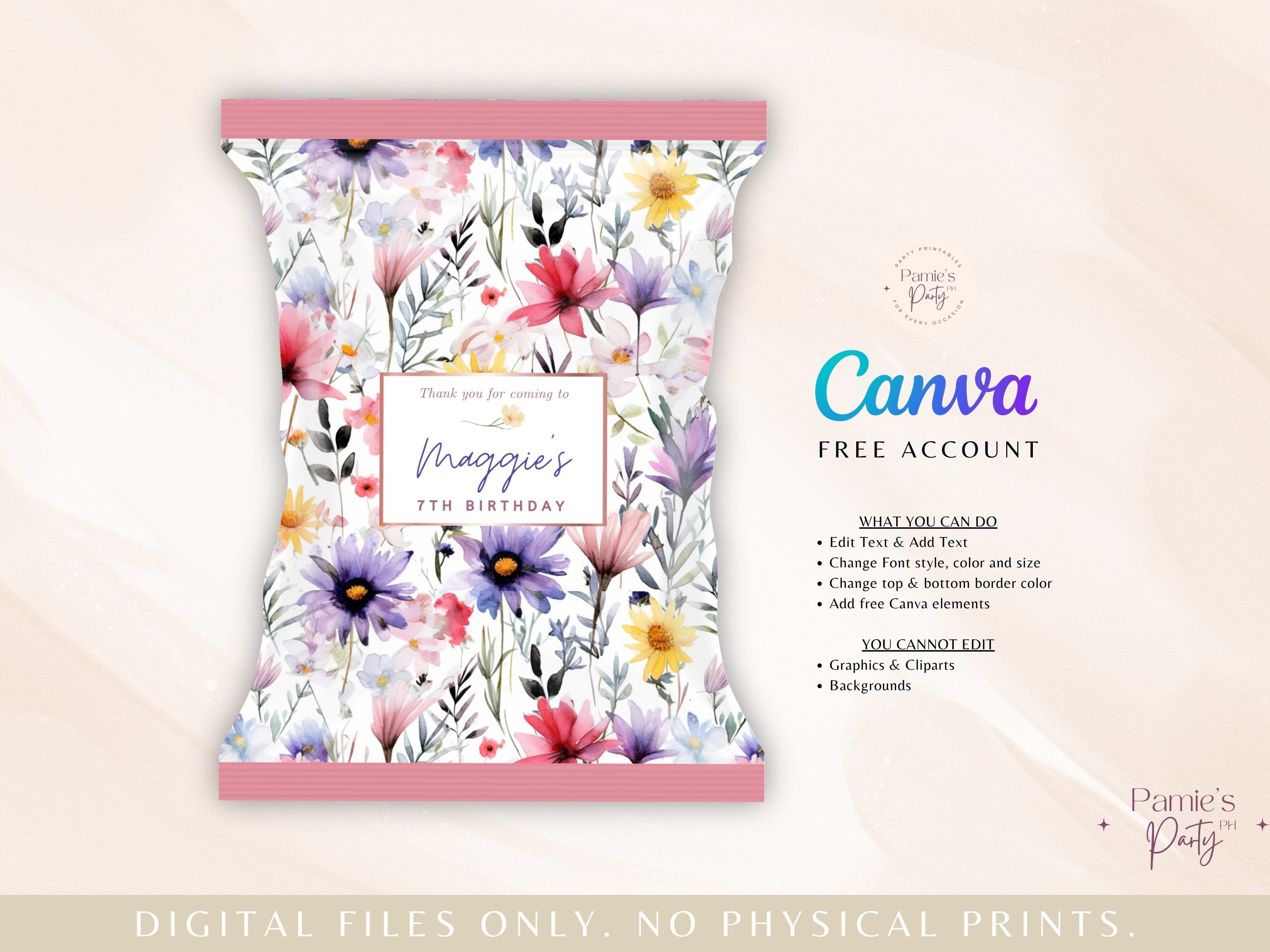 Editable Wildflower Chip Bag, Spring Birthday, Floral Baby Shower ...