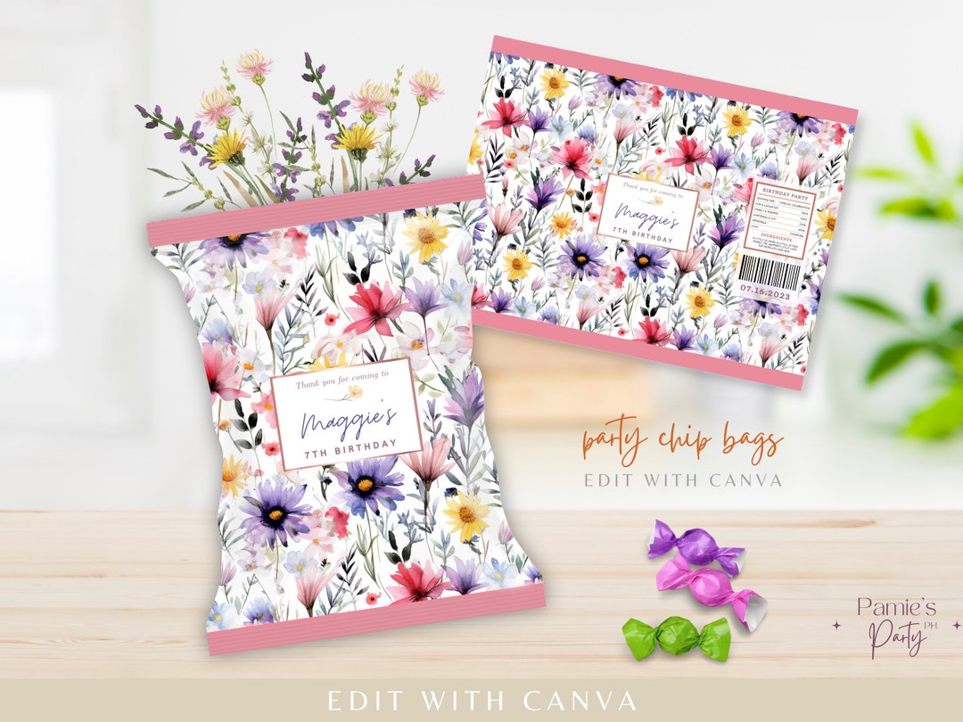 Wildflower Chip Bag, Floral Party Favor, Spring Birthday (edit With ...
