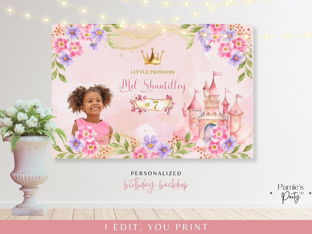 Personalized Princess Birthday Backdrop, Girl Pink and Gold Birthday ...
