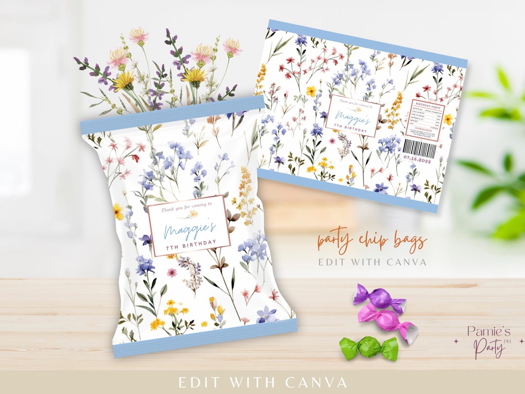 Editable Wildflower Chip Bag, Spring Birthday, Floral Baby Shower ...