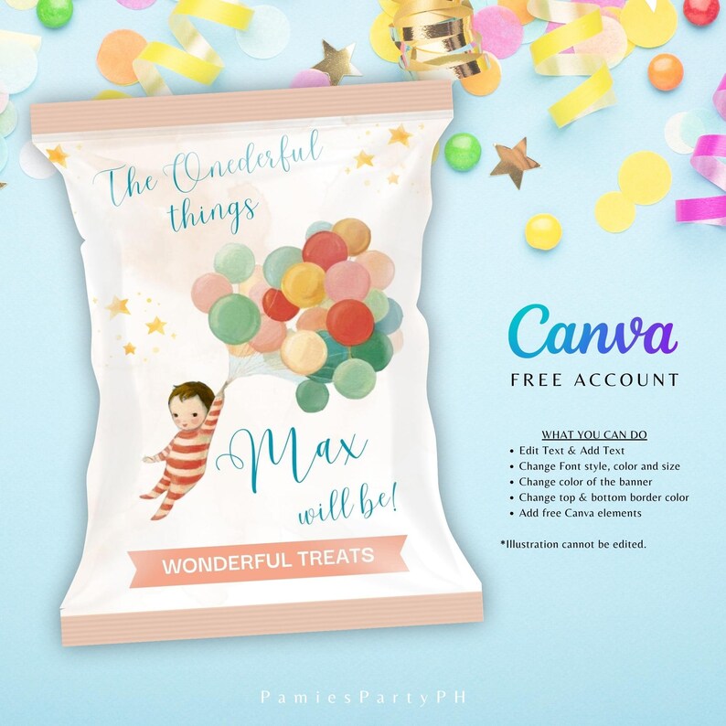 Onederful 1st Birthday Chip Bag, DIY Party Favors (canva Template) - Etsy