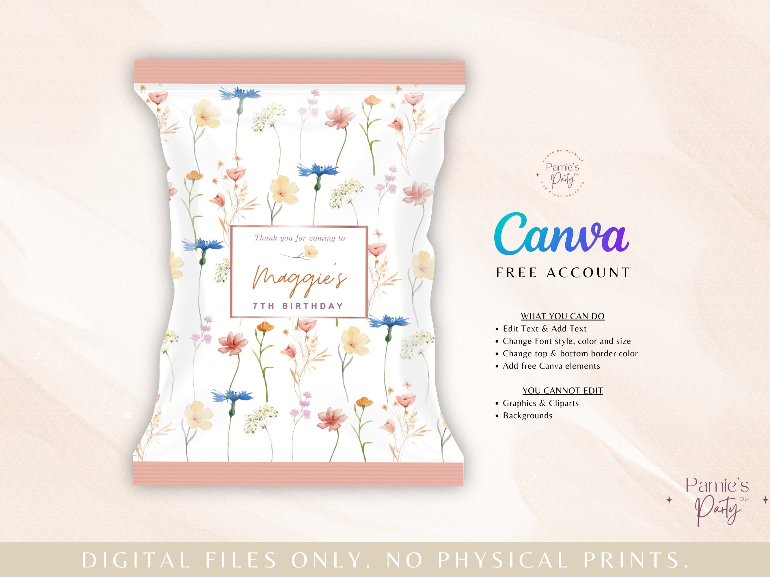 Editable Wildflower Chip Bag, Spring Birthday, Floral Baby Shower ...