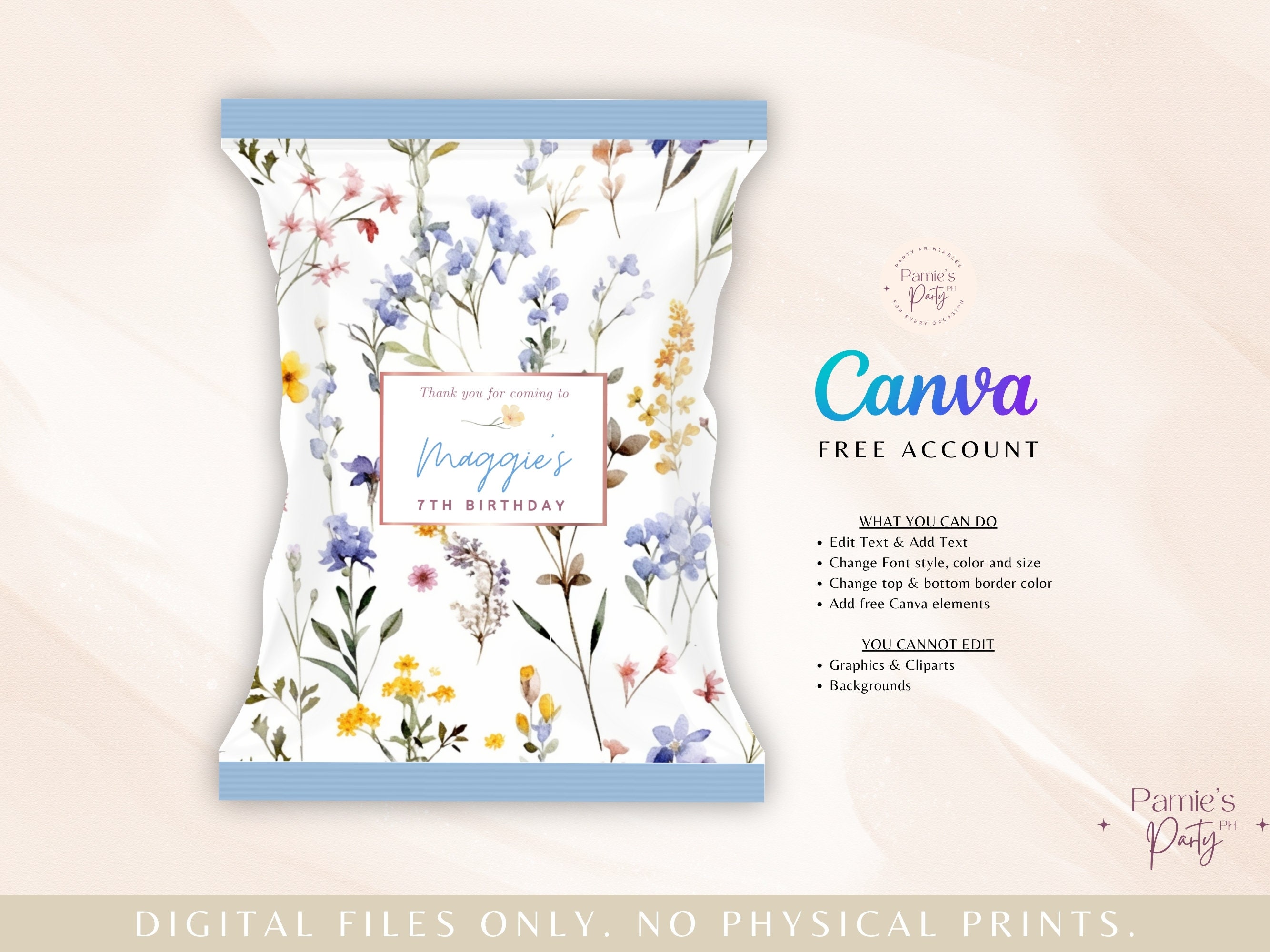 Editable Wildflower Chip Bag, Spring Birthday, Floral Baby Shower ...