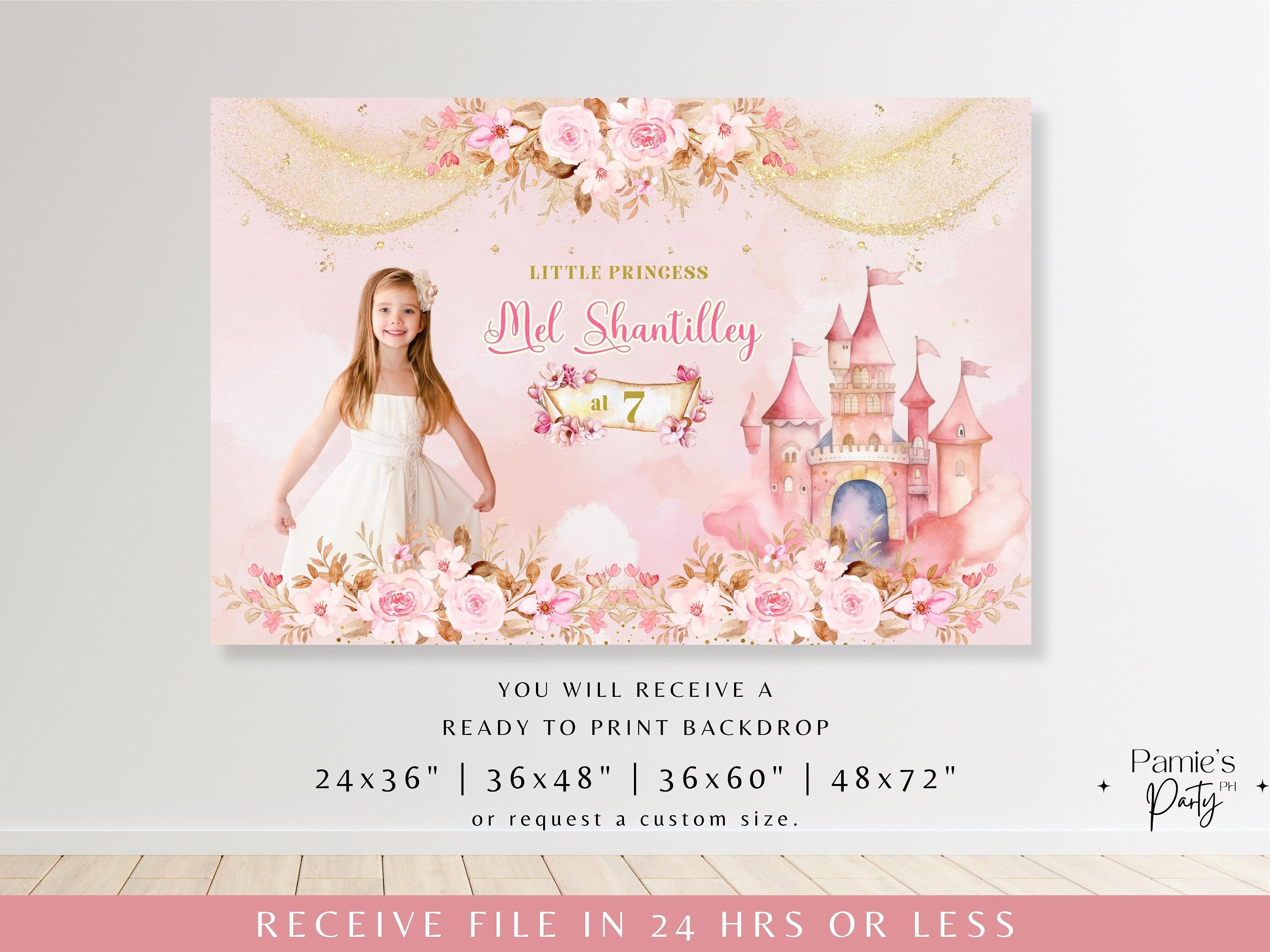 Personalized Princess Birthday Backdrop, Girl Pink and Gold Birthday ...