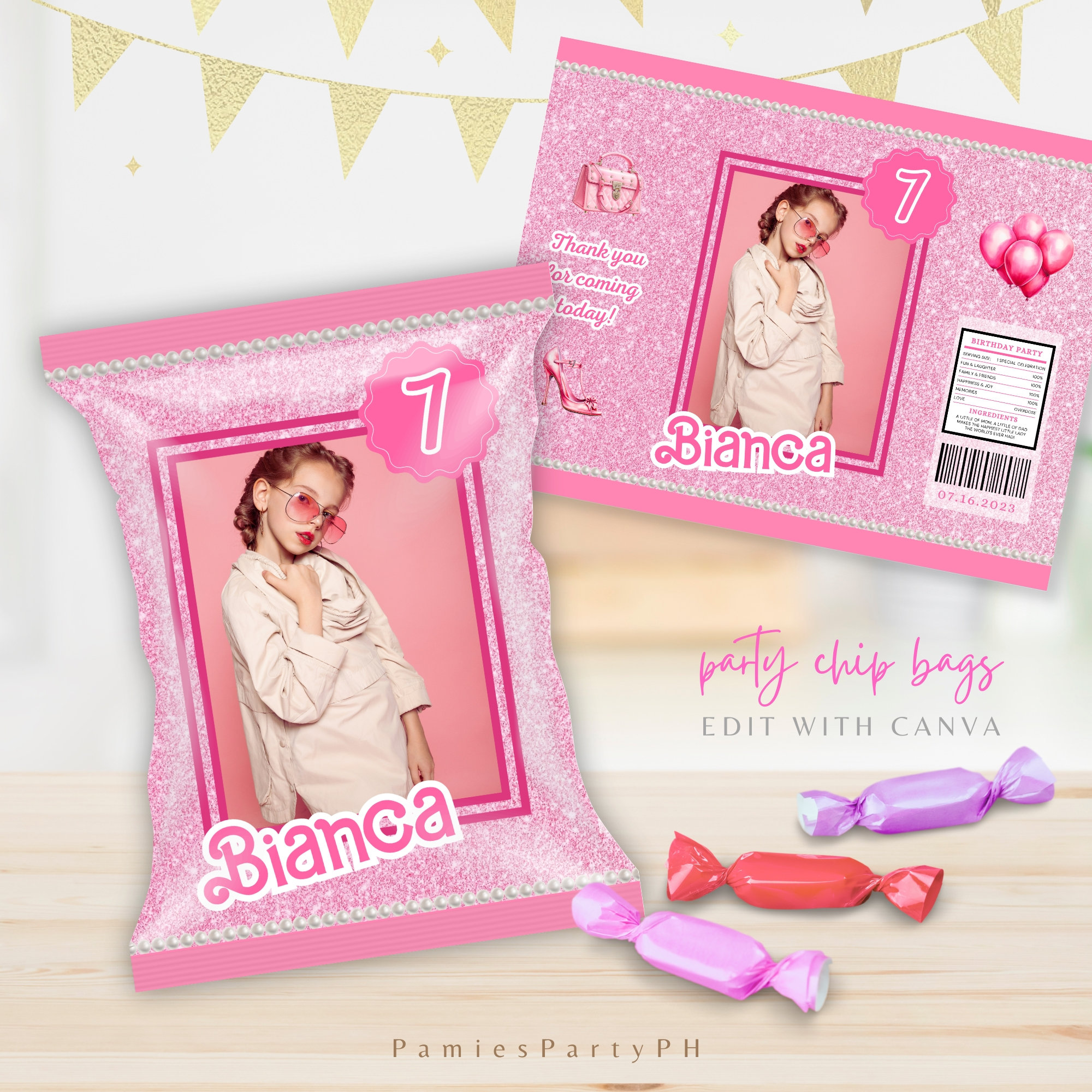 Pink Fashion Doll Chip Bag, Girl Birthday Treat Bags, Pink Favor Bags ...