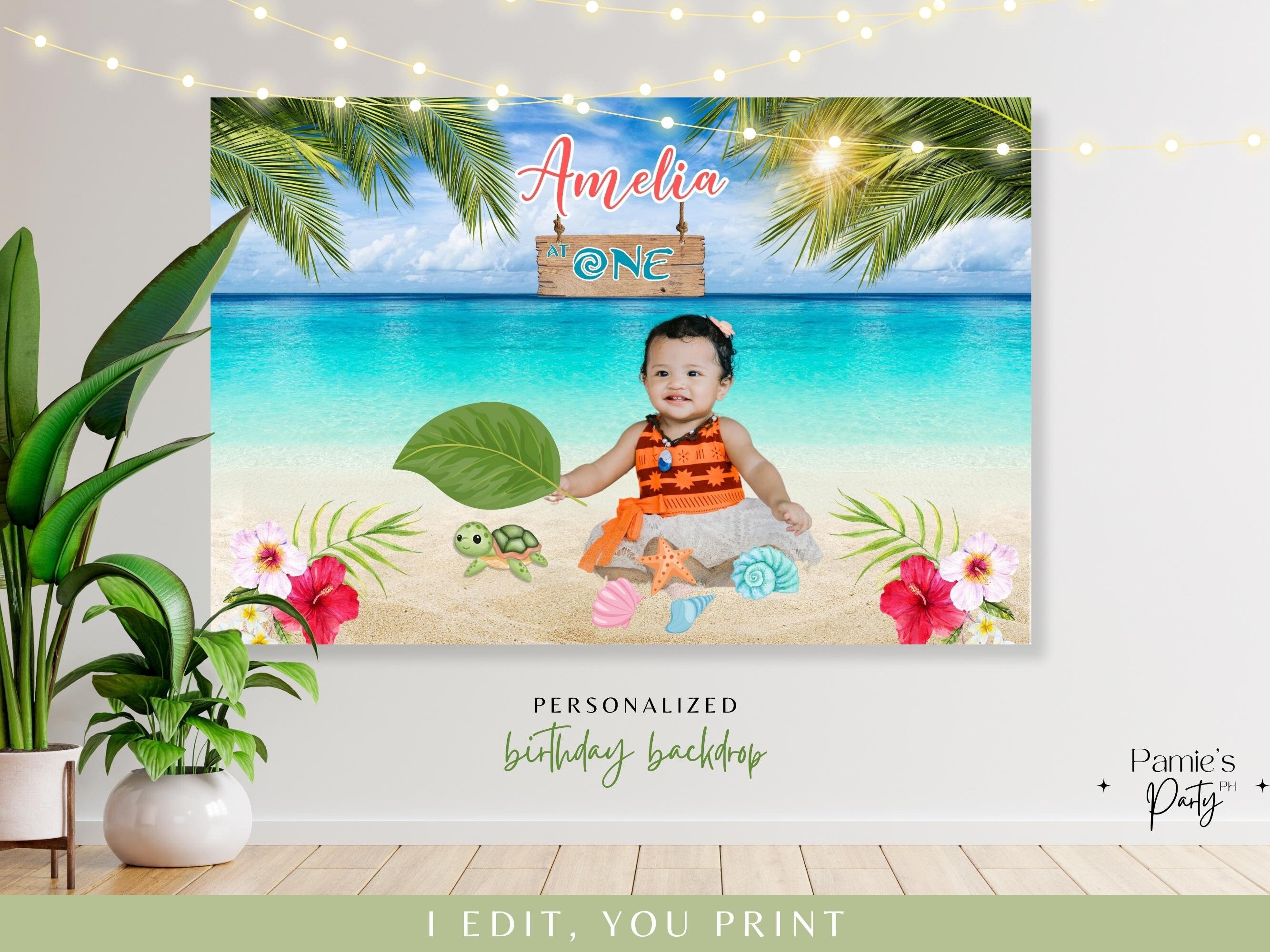 Personalized Moana Birthday Backdrop, Tropical Luau Banner (digital ...