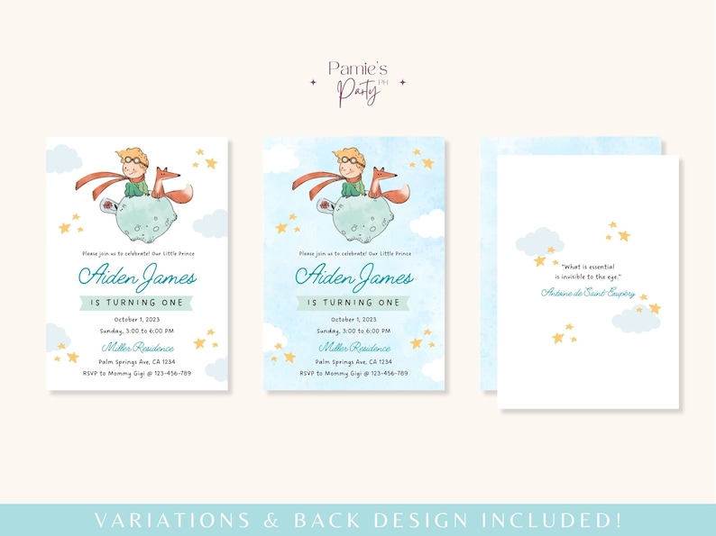 Editable the Little Prince Invitation, 1st Birthday Invite, Prince ...