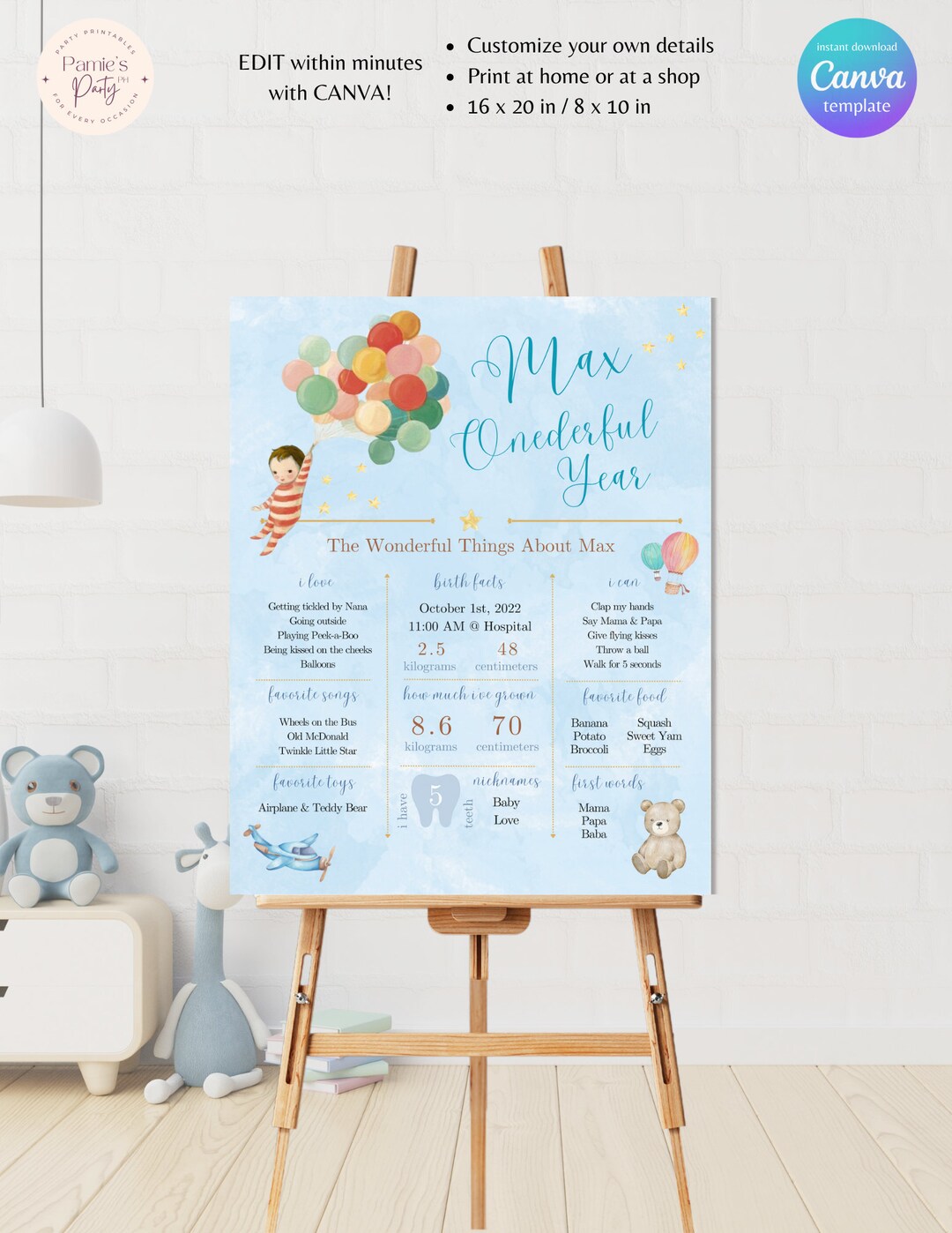 Onederful Birthday Milestone Board, the Wonderful Things You Will Be ...