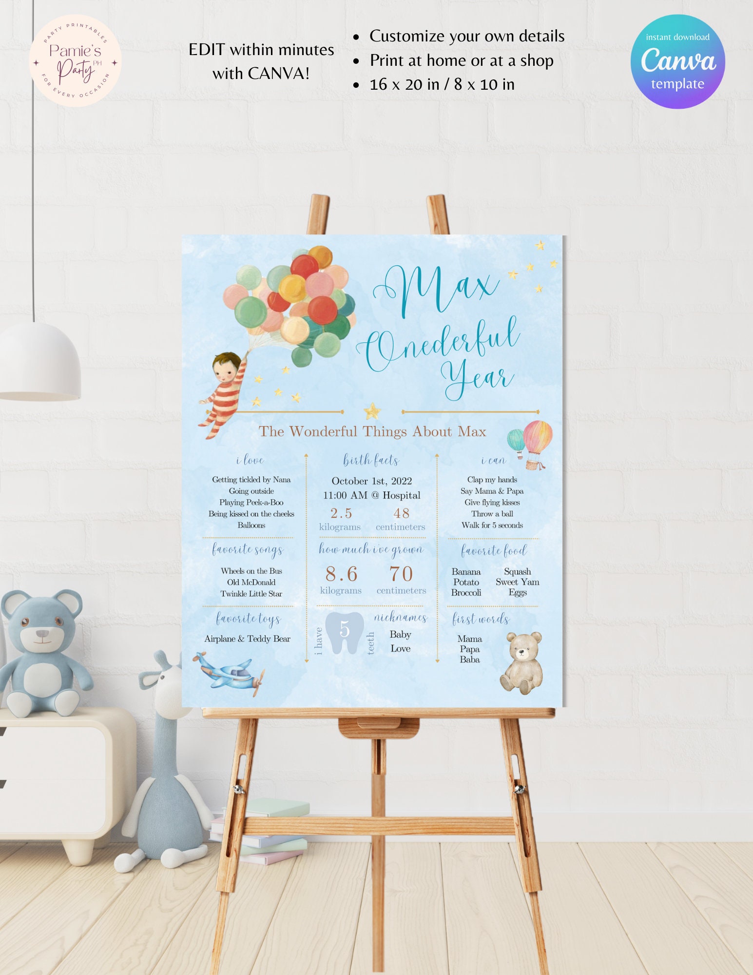 Onederful Birthday Milestone Board, the Wonderful Things You Will Be ...