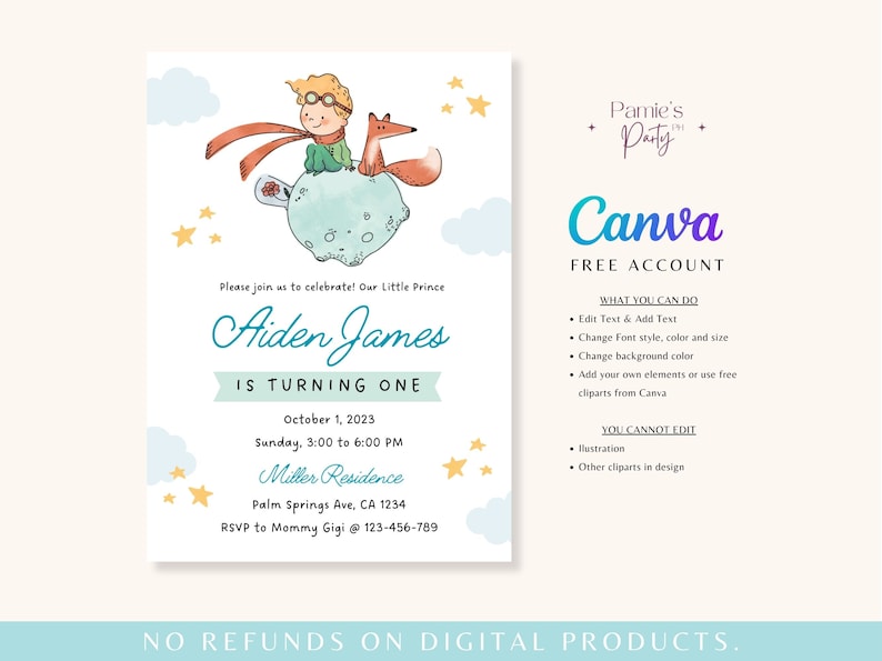 Invitación editable de El Principito, invitación para el primer ...