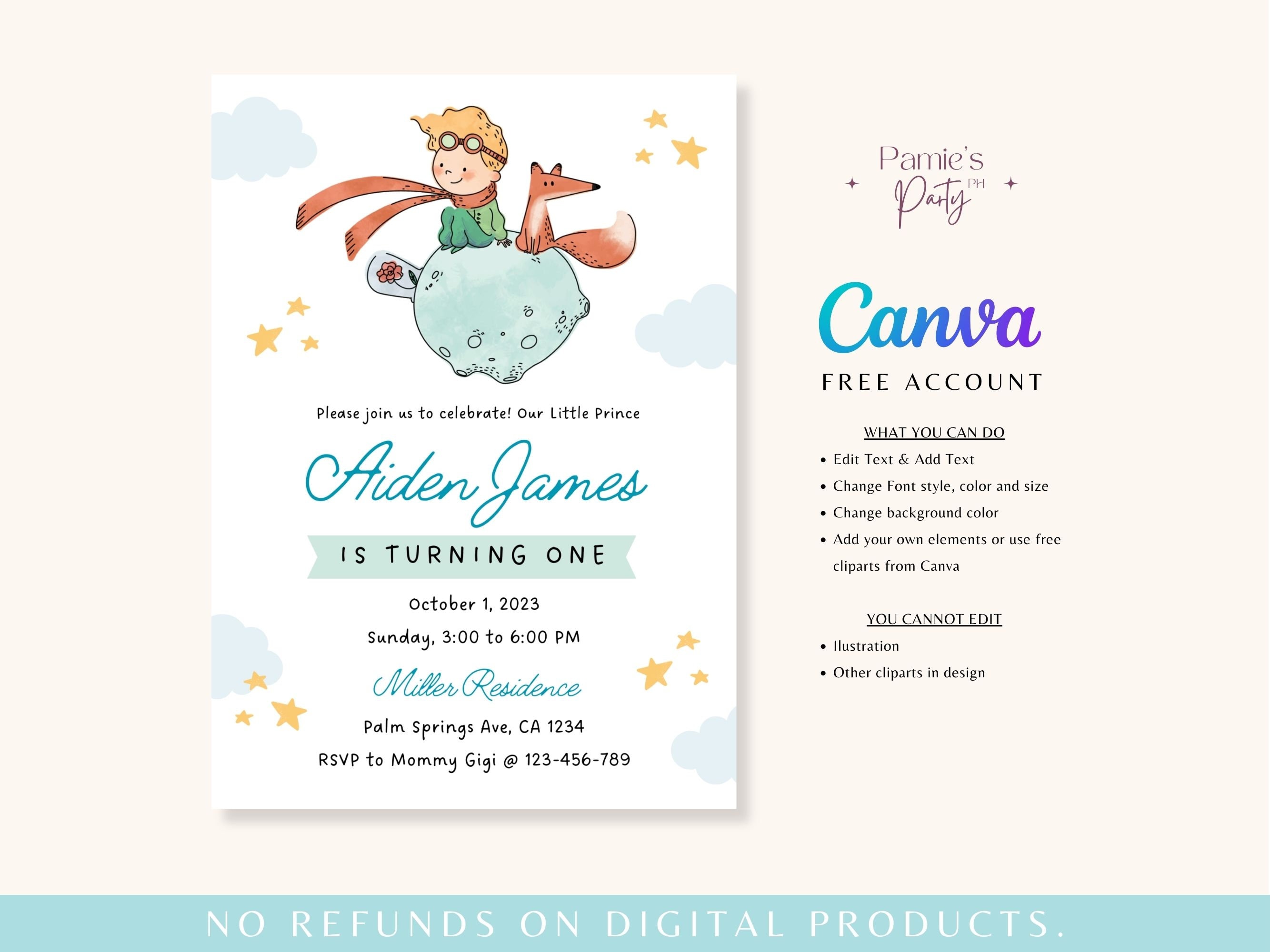 Editable the Little Prince Invitation, 1st Birthday Invite, Prince ...