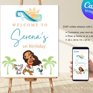 Moana Welcome Party Sign, Editable Tropical Birthday Sign, Welcome ...