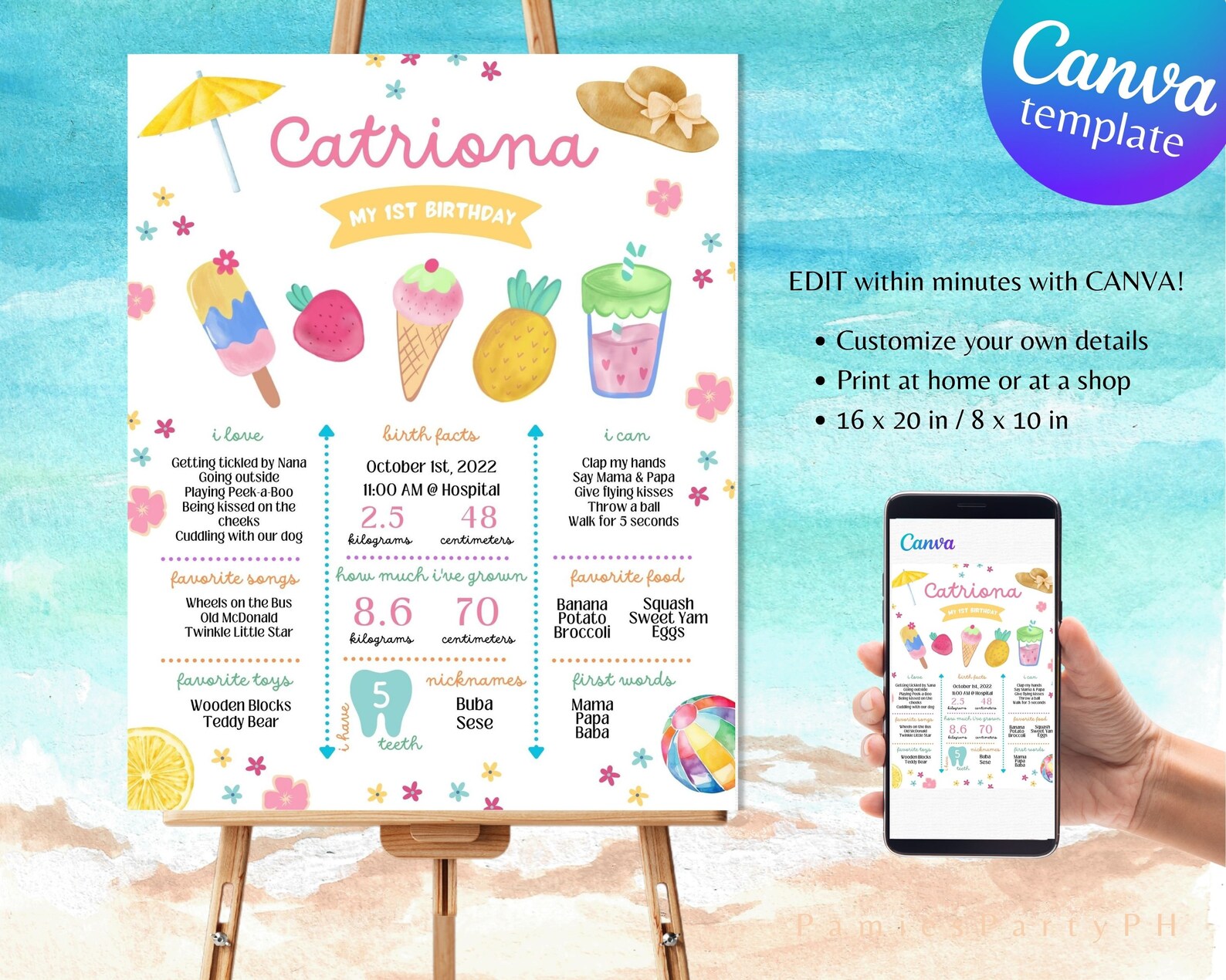 Pastel Summer Milestone Birthday Board, Editable Birthday Board for ...