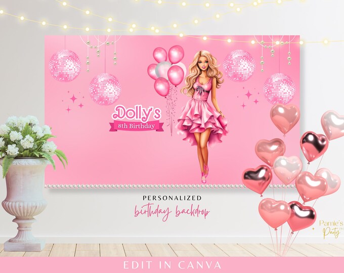 Pink Fashion Doll Boutique Photography Backdrop, Girl Princess Birthday ...
