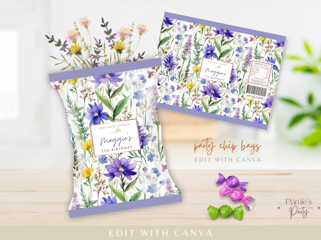 Editable Wildflower Chip Bag, Spring Birthday, Floral Baby Shower ...