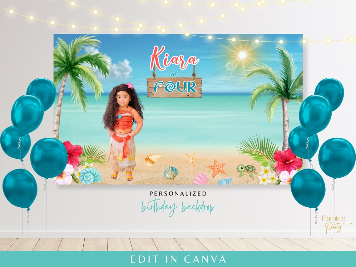 Editable Moana Backdrop, Hawaiian Birthday Backdrop Printable, Tropical ...