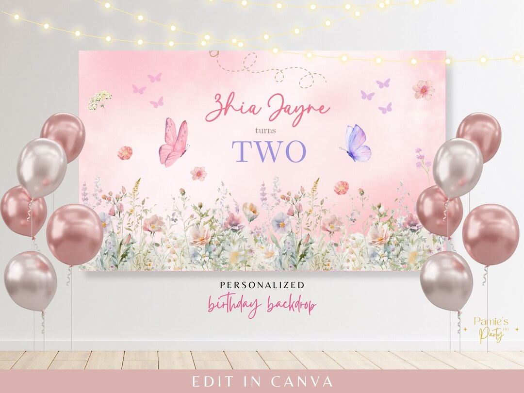 Editable Butterfly Backdrop, Birthday Backdrop Printable, Wildflowers ...