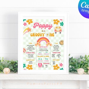 Groovy One Milestone Birthday Board, Editable Groovy Party Sign, Retro ...