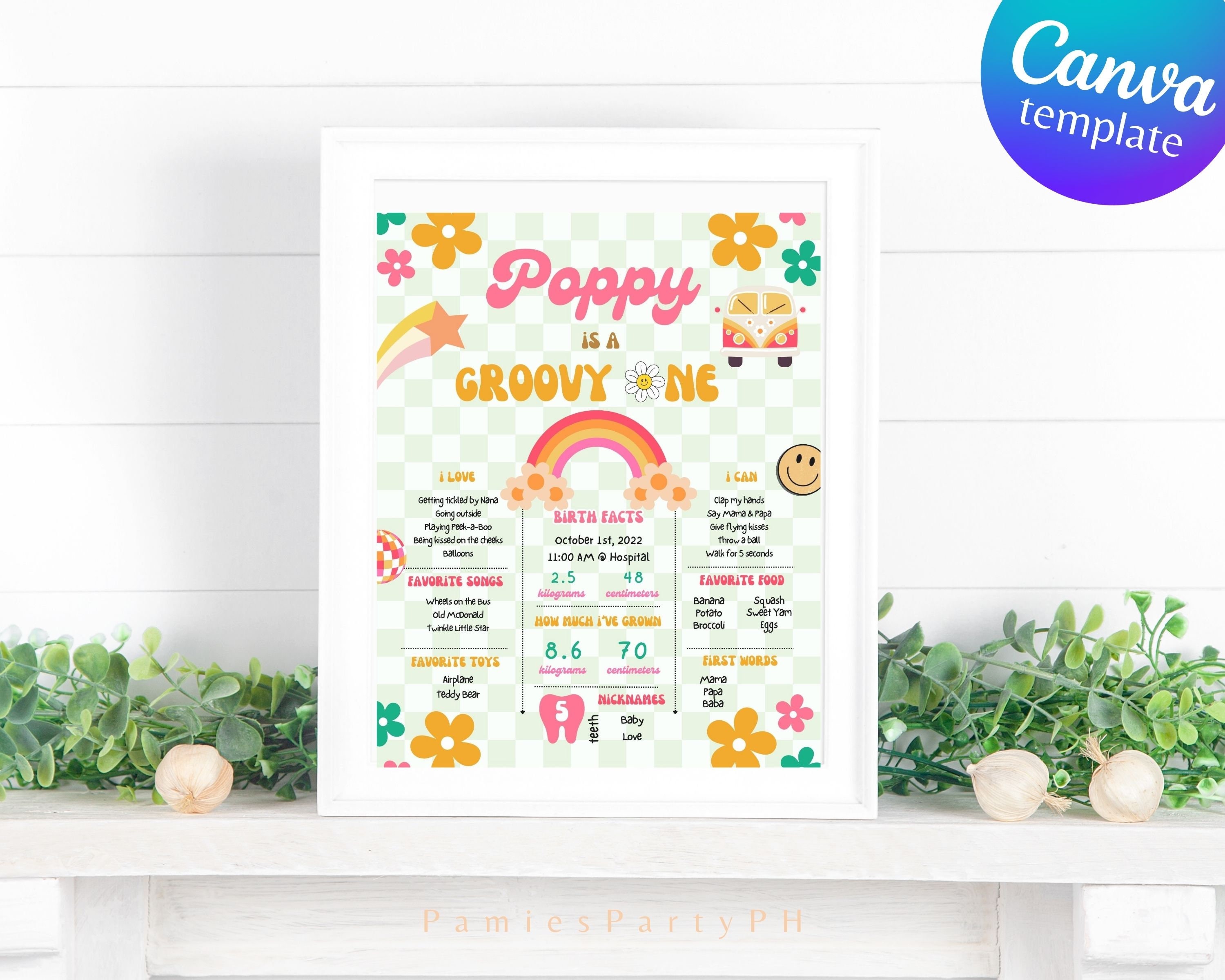Groovy One Milestone Birthday Board, Editable Groovy Party Sign, Retro ...
