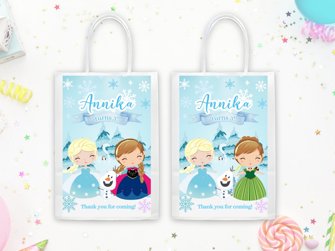 Winter Princess Gift Bag Labels, Frozen Loot Bags, Treat Bag Printable ...