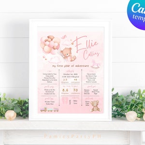 Bear and Balloons Milestone Birthday Board, Editable Birthday Board for ...