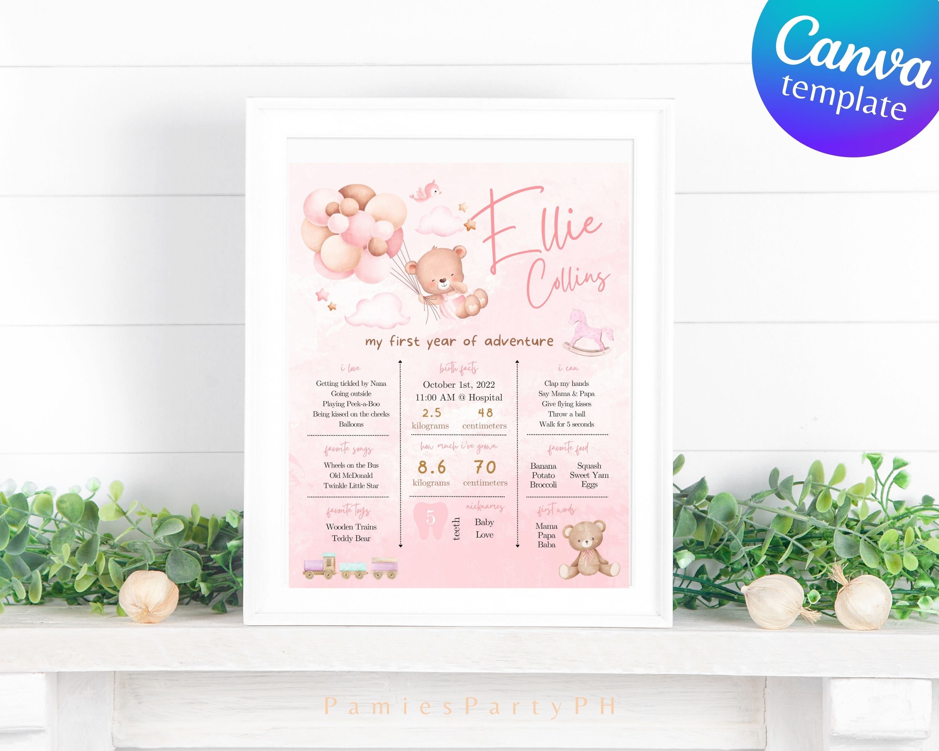 Bear and Balloons Milestone Birthday Board, Editable Birthday Board for ...