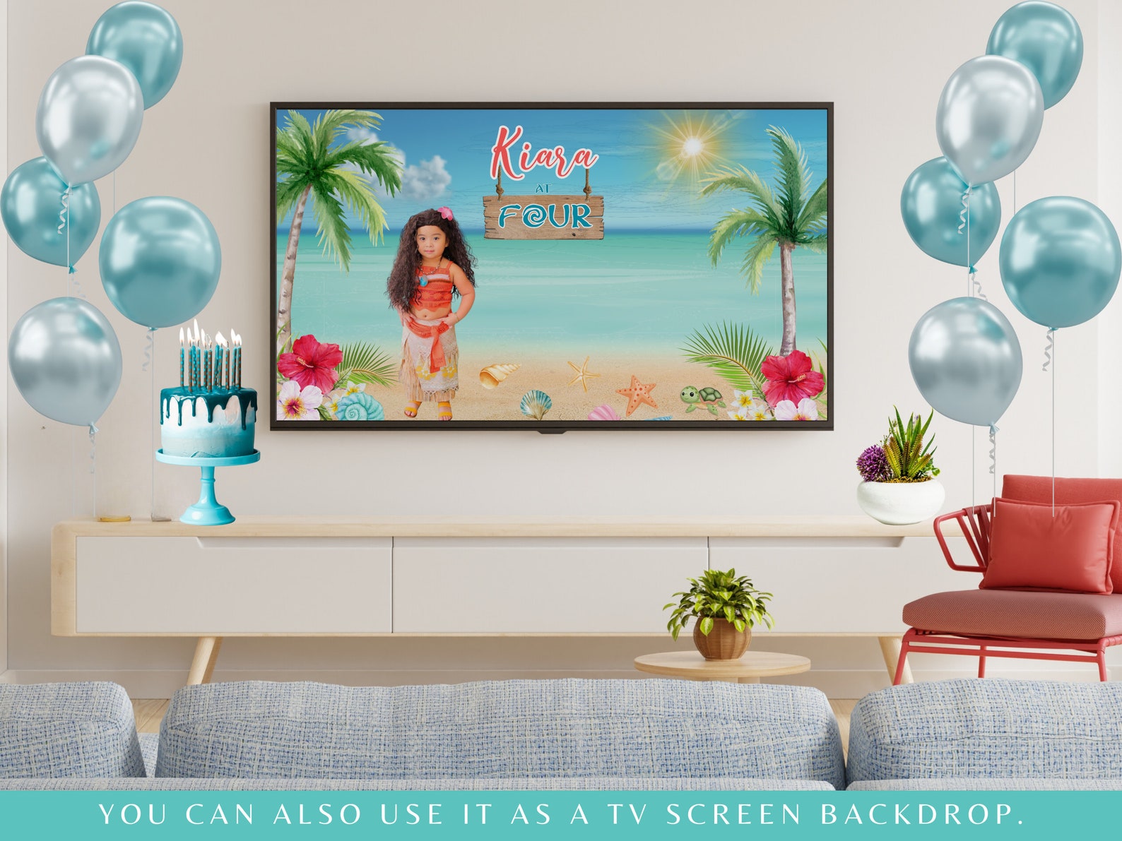 Editable Moana Backdrop, Hawaiian Birthday Backdrop Printable, Tropical ...