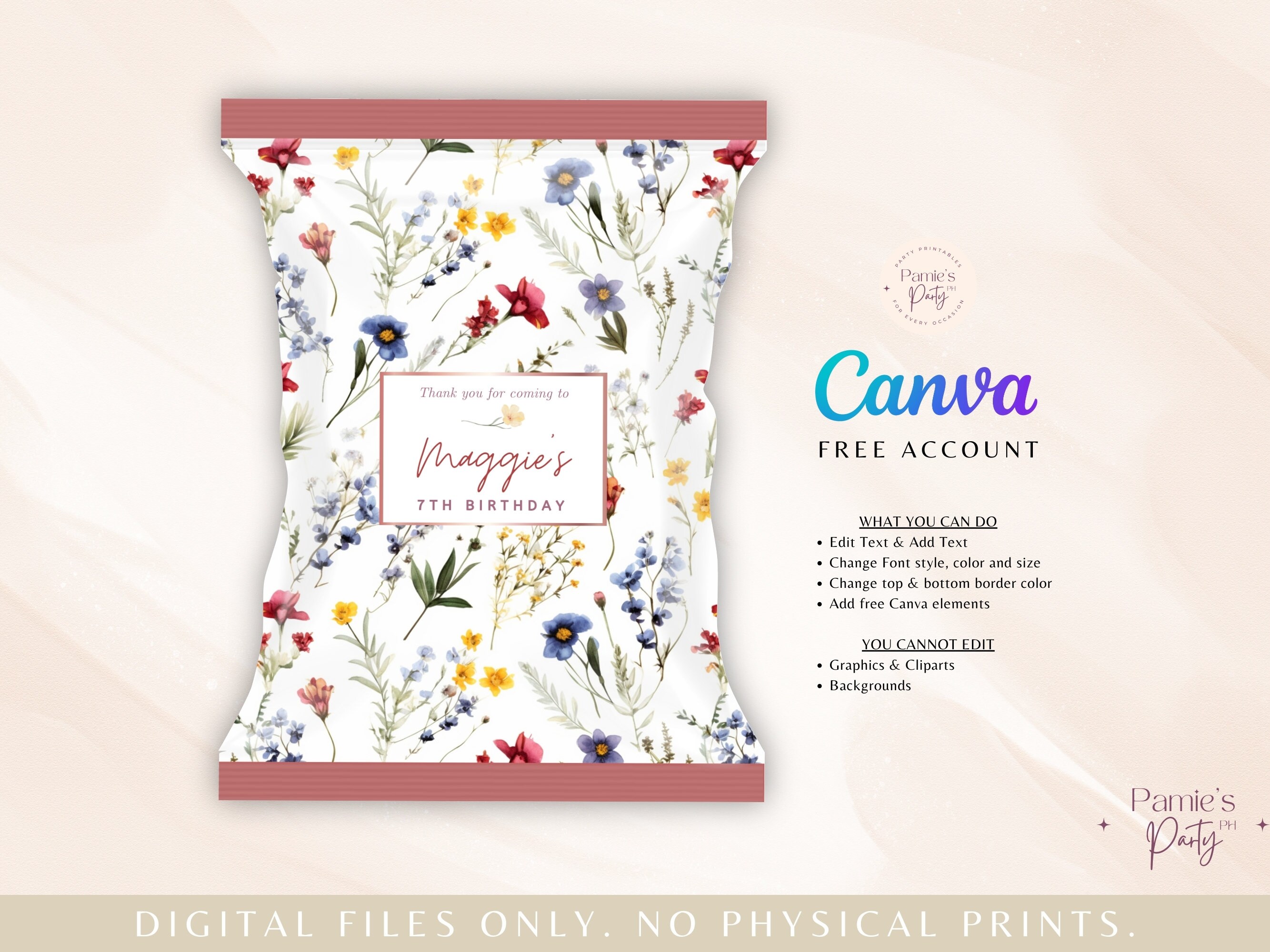 Editable Wildflower Chip Bag, Spring Birthday, Floral Baby Shower ...