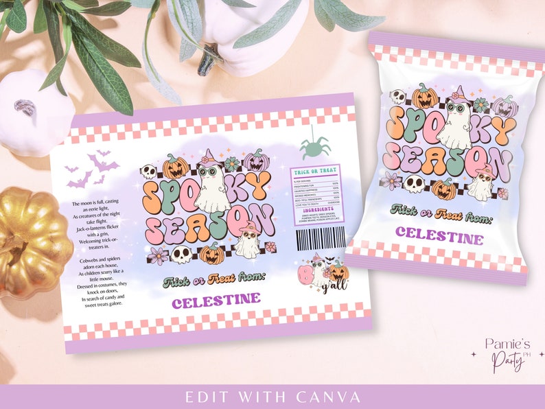 Pastel Halloween Chip Bags, Editable Candy Bags, Printable Party Favors ...