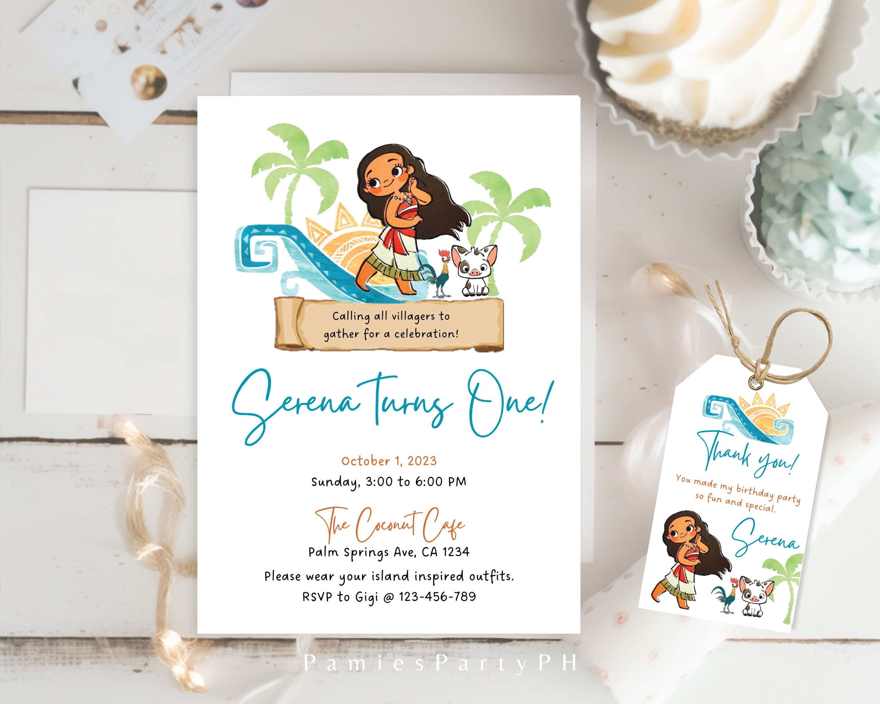 Moana Birthday Invitation, Tropical Invitation, Minimalist, Editable ...