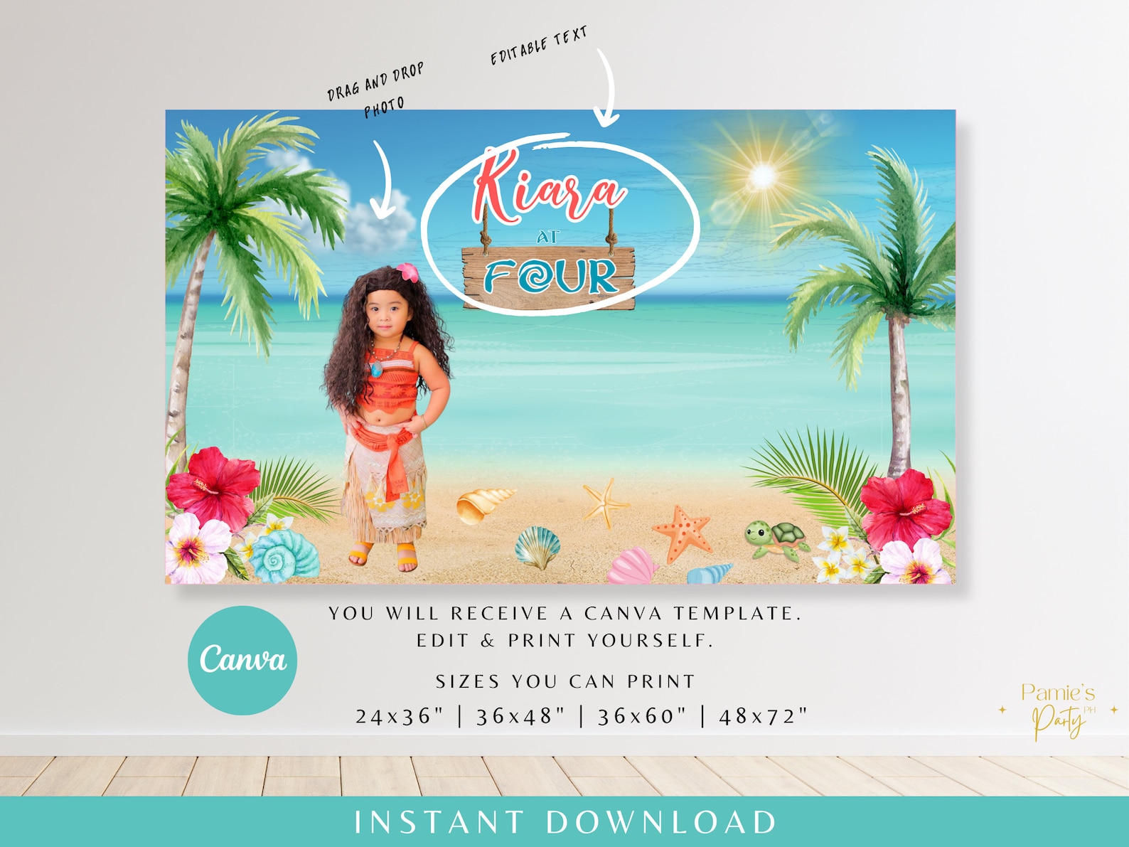 Editable Moana Backdrop, Hawaiian Birthday Backdrop Printable, Tropical ...