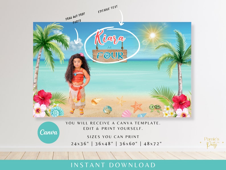 Editable Moana Backdrop, Hawaiian Birthday Backdrop Printable, Tropical ...