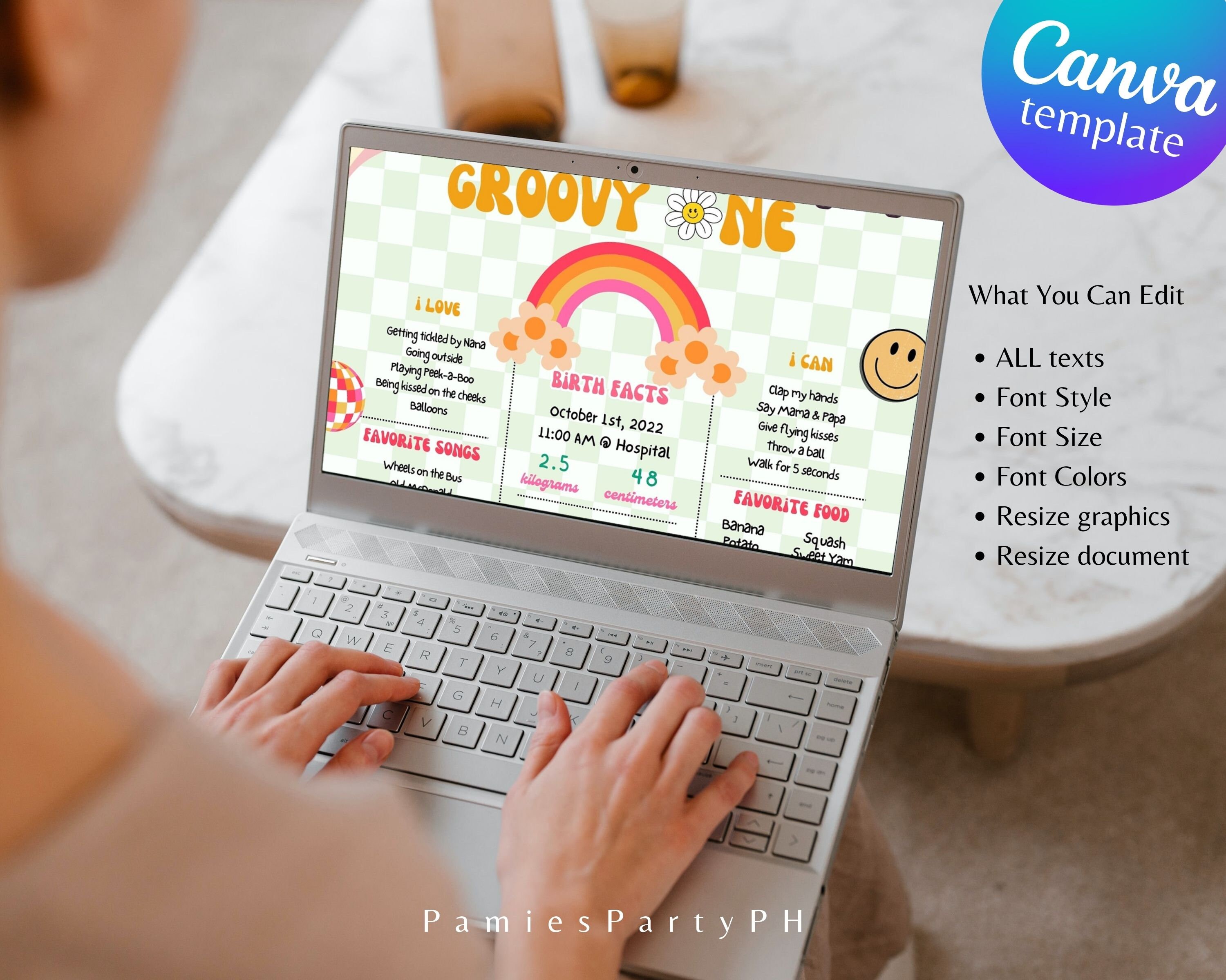 Groovy One Milestone Birthday Board, Editable Groovy Party Sign, Retro ...